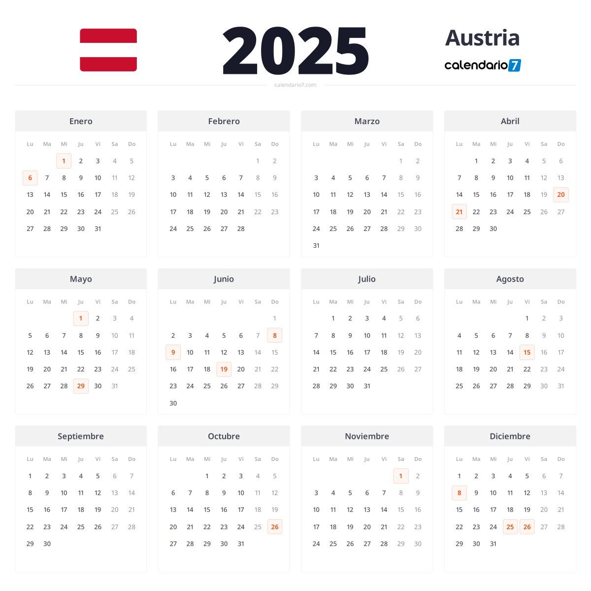 Calendario Austria 2025