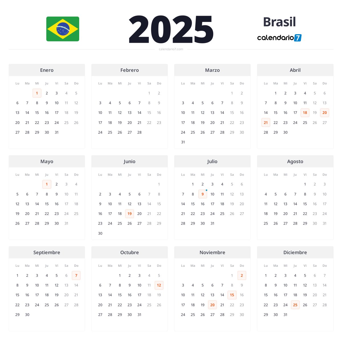 Calendario Brasil 2025