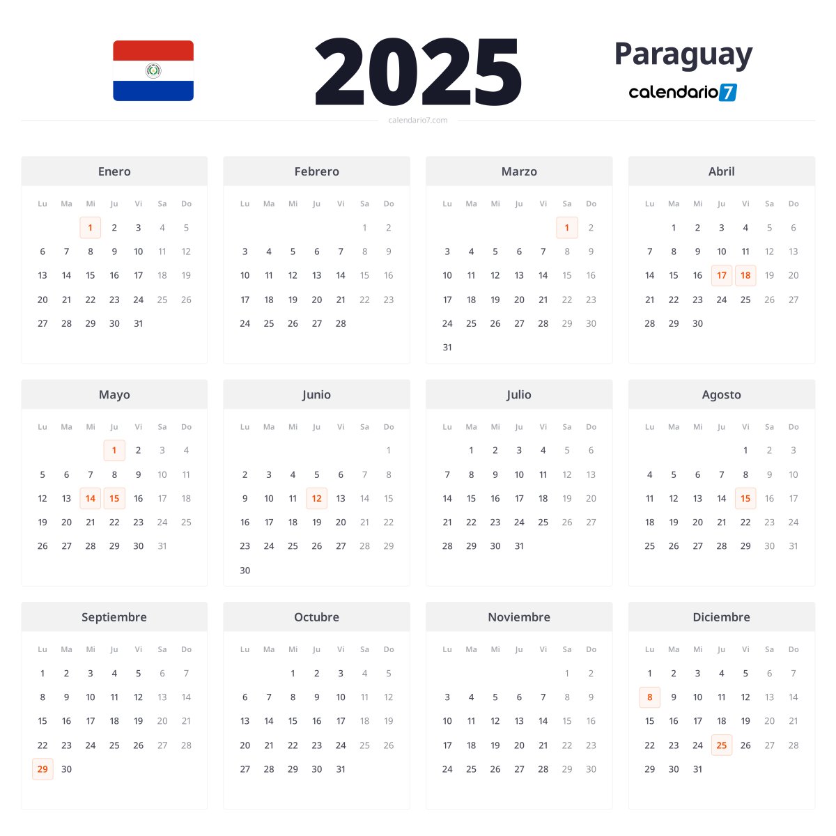 Calendario Paraguay 2025