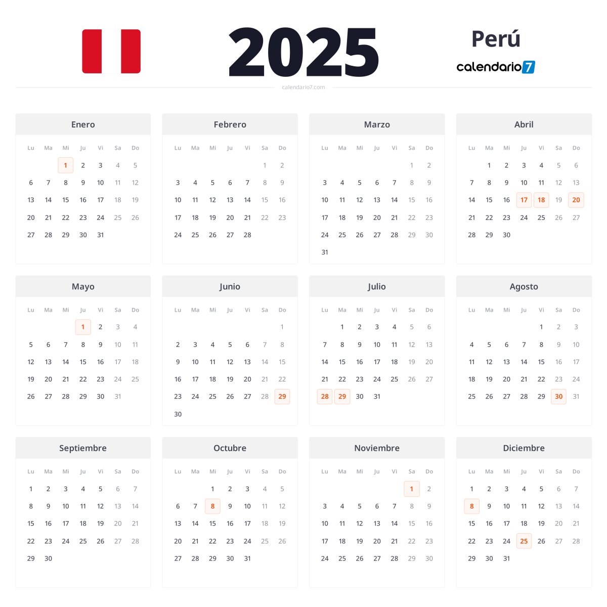 Calendario Perú 2025