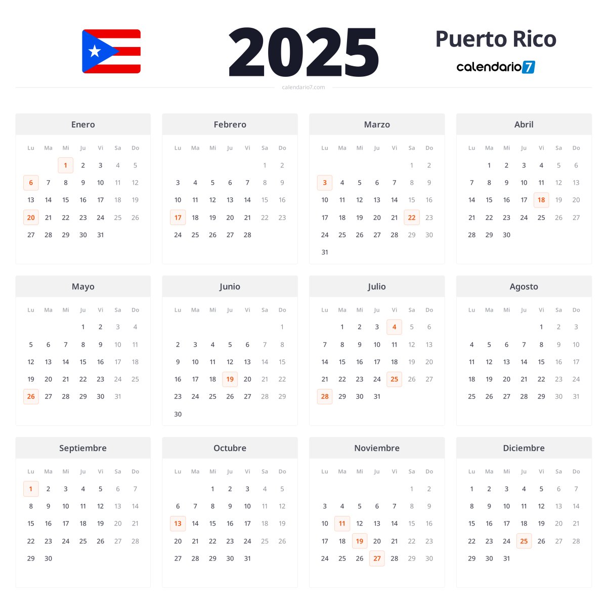 Calendario Puerto Rico 2025
