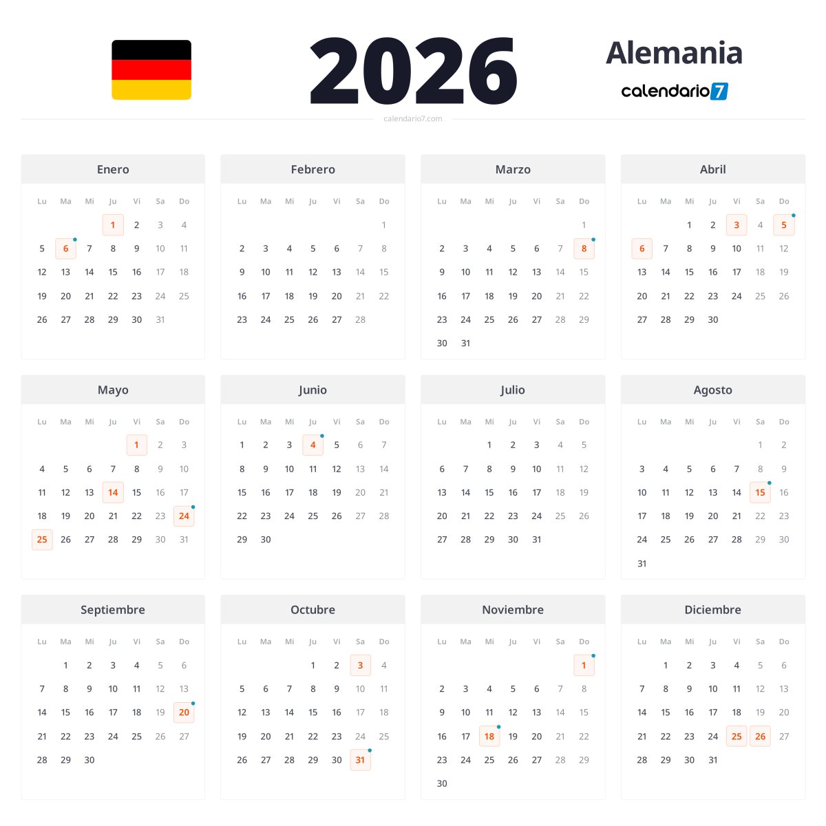 Calendario Alemania 2026