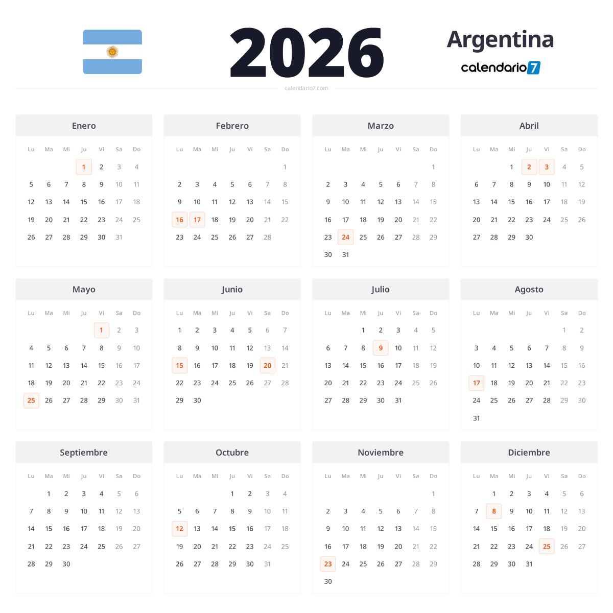 Calendario Argentina 2026