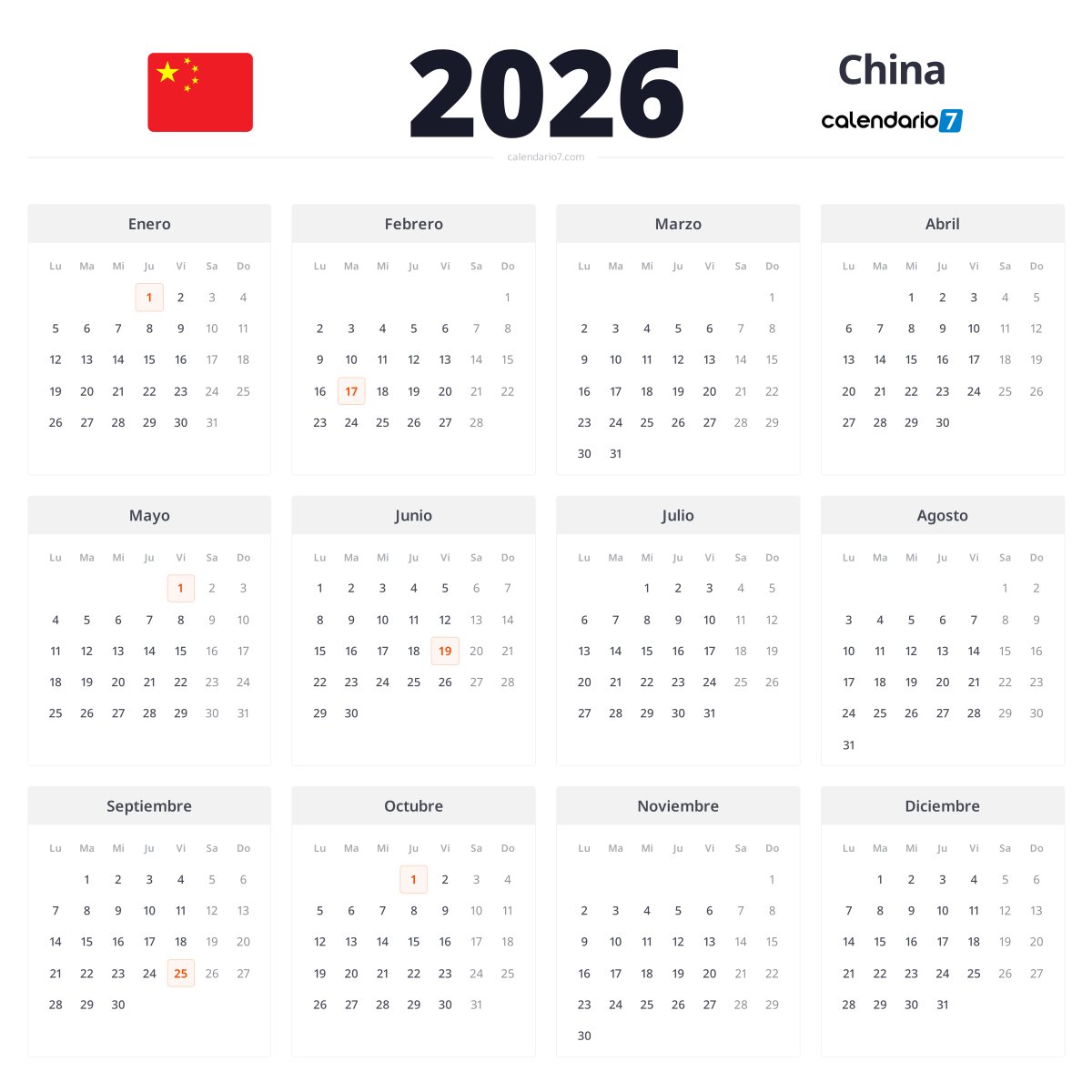 Calendario China 2026